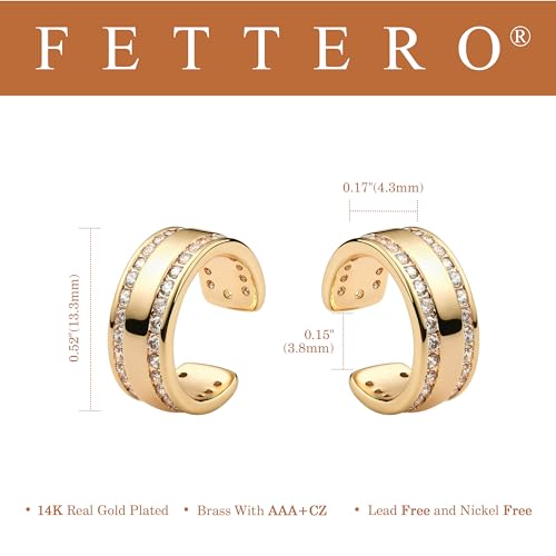 Fettero Women's Ear Cuff Earring Gold Non-Pierced Ear Cartilage Clip on Wrap Hoop 14K Gold Plated Tiny Cubic Zirconia Simple Minimalist Delicate Handmade Hypoallergenic Jewelry