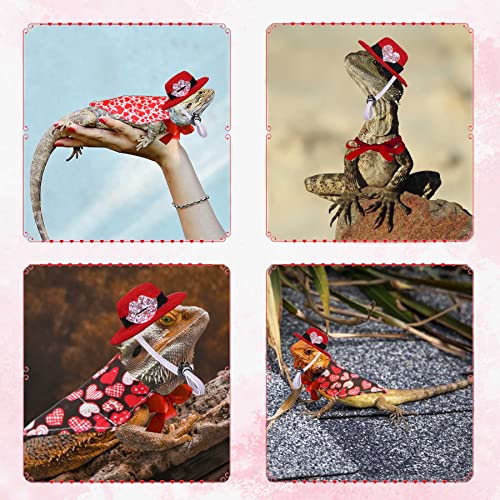 JOTFA 4 Pcs Bearded Dragon Valentine’s Day Costumes, Lizard Valentine’s Day Hats Bandanas Lizard Scarf Valentines Outfits for Bearded Dragon Lizard Hamster Guinea Pig Small Animal