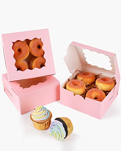 Pink Cookie Boxes with Window 36packs 6x6x3 Pink Bakery Box Pastry Box for Wedding Favor Birthday & Party qiqee