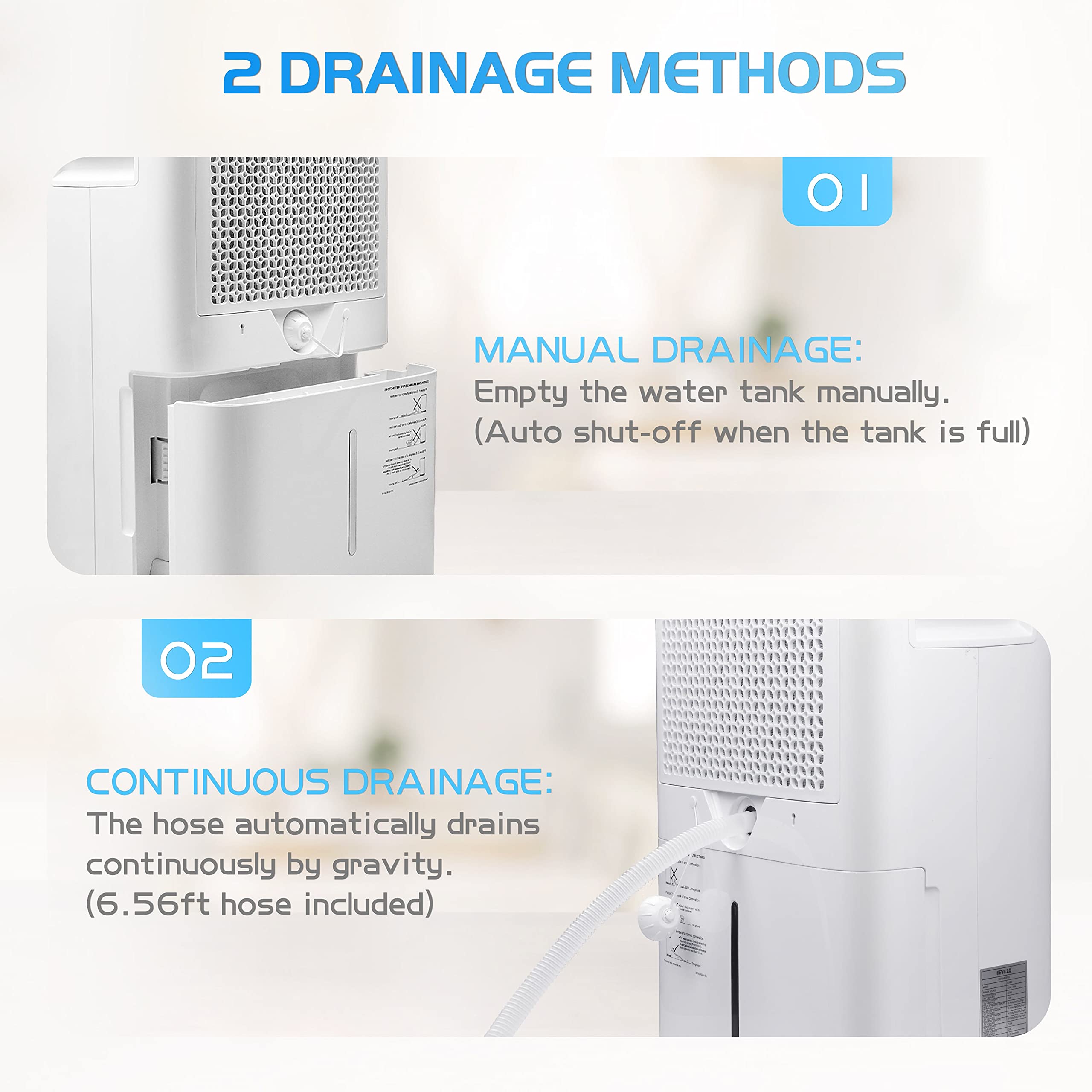 Dehumidifier 2000 Sq. Ft HEVILLO 40 Pint Dehumidifiers for Home Basements, with Continuous Drain Hose for Medium to Large Room, 0.66 Gallon Water Tank Capacity, Intelligent Humidity Control