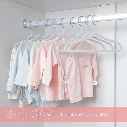 ManGotree Childrens Velvet Clothes Hangers, Baby Kids Hangers for Clothes Space Saving Non-Slip 15Pack (White)