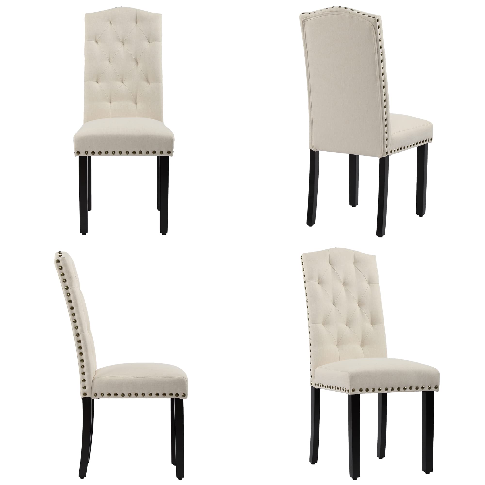 DAGONHIL Dining Chair Set of 2 Upholstered Dining Room chairs,Armless Kitchen Chair with Black Solid Wood Legs for Home Kitchen Living Room(Beige)