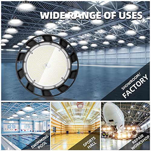 SASITE LED High Bay Light 150W, Super Bright led Shop Light 21,000LM Daylight, IP65 Waterproof Commercial Warehouse Area Light, 1-10V Dimmable High Bay Shop Light