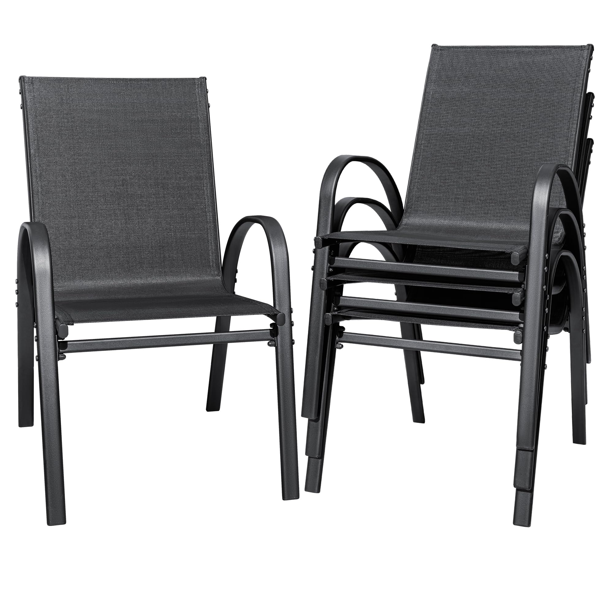 Homall Patio Chairs Teslin Stackable Outdoor Chairs Dining Chairs Set of 4 for Lawn Balcony Porch Outside (Black)