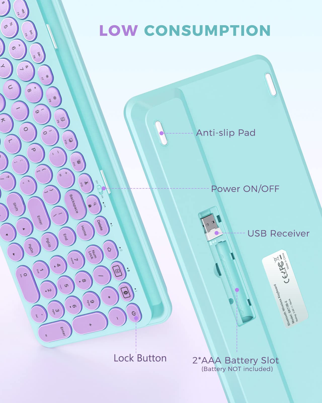 seenda Bluetooth Keyboard for iPad, 2.4G + Bluetooth Multi-Device Typewriter Keyboard with Number Pad, Tablet Holder for iPad Tablet, Andriod Phone, MacBook/Windows PC Desktop, Barbie Purple