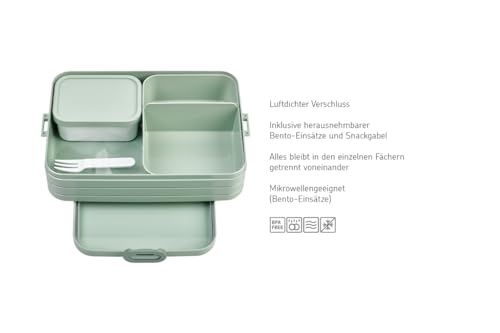 MEPAL, Bento Detachable Lunch Box Large with 2 Compartments for Food Storage and a Fork, Portable, BPA Free, Nordic Pink, Holds 1500ml|51 oz, 1 Count