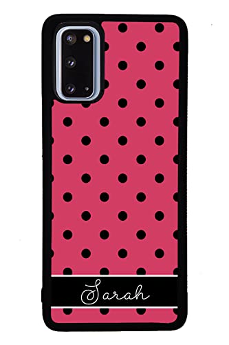 Pink Polka Dot Personalized Black Rubber Phone Case Compatible With Samsung Galaxy S23 S23+ Ultra S22 S22+ S21 S21FE S21+ S20FE S20+ S20 Note 20 S10 S10+ S10e