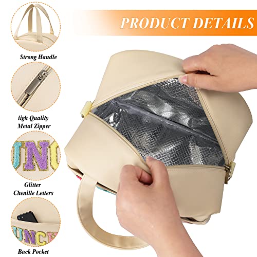 LUCKIPLUS Lunch Bag for Women Personalized Insulated Lunch Box for Adults with Adjustable Shoulder Strap Reusable Freezable Lunchbox Cooler Tote for Office Work Picnic Beach (Beige)