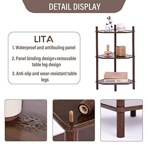 LITA Wood Side Table, 3-Tier Nightstand Log Small End Table for Living Room Bedroom Office Small Spaces, Indoor Small Coffee Table, Easy Assembly Decro Bedside Table,Walnut