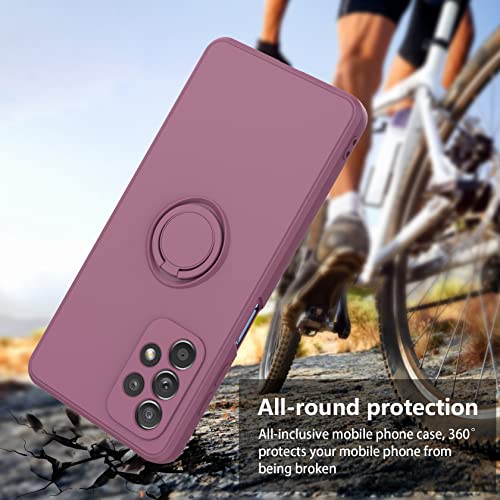 YisrLery Compatible with Samsung Galaxy A13 4G Case with Ring Kickstand and 2 Tempered Glass Screen Protector, Liquid Silicone Samsung A13 Case Microfiber Linner Anti-Scratch Shockproof Case Purple