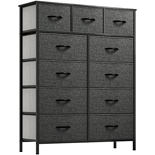 YITAHOME 11-Drawer Fabric Dresser, Dresser for Bedroom, Hallway, Nursery, Closets, Tall Chest Organizer Unit with Sturdy Steel Frame, Wooden Top, Cool Grey