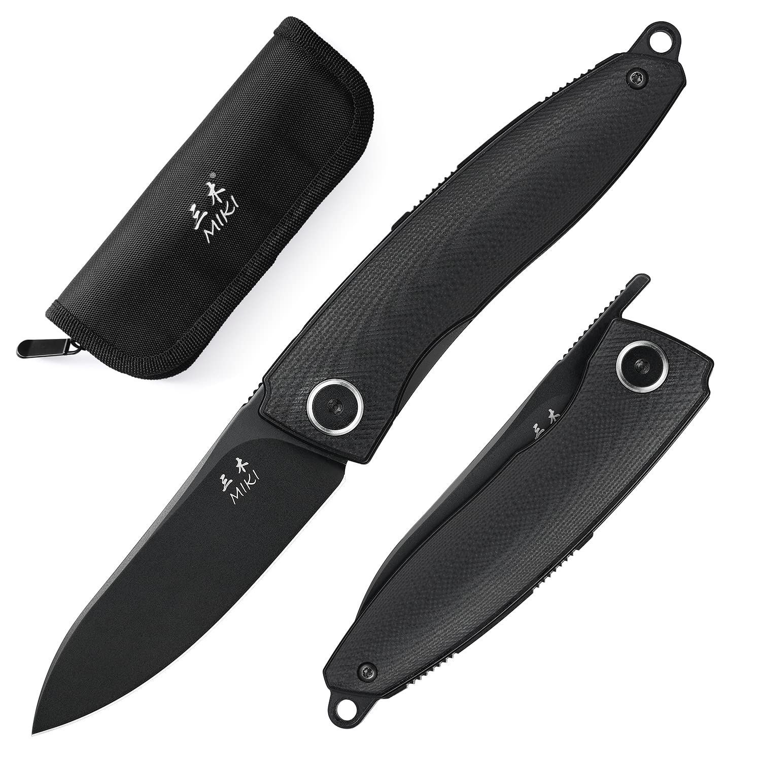 Miki Camping Pocket Folding Japanese Knife for EDC, 2.72" Blade Small Knife, Handle with Black PVD Steel and G10, w/ D2 Black PVD Steel Blade, Camping Outdoor for Everyday Carry