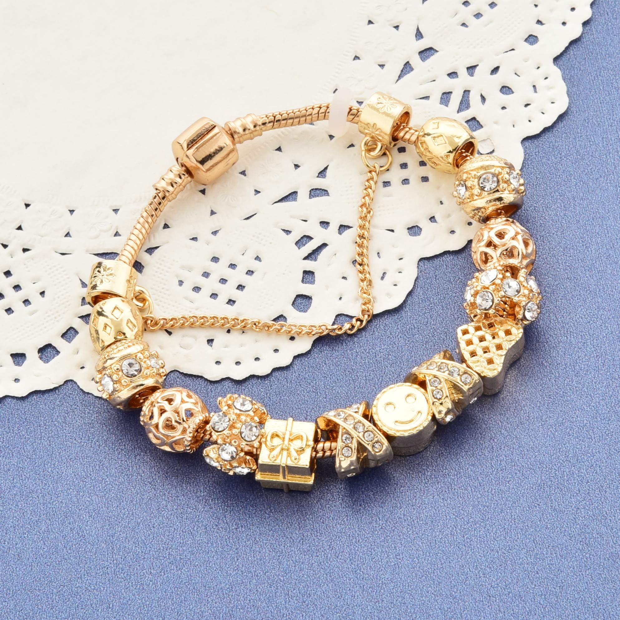 CHOKER Charm Bracelets for Women Gold Plated Snake Chain Heart Shape Smile Rhinestone Beads Charming Girlfriend Mom Gift