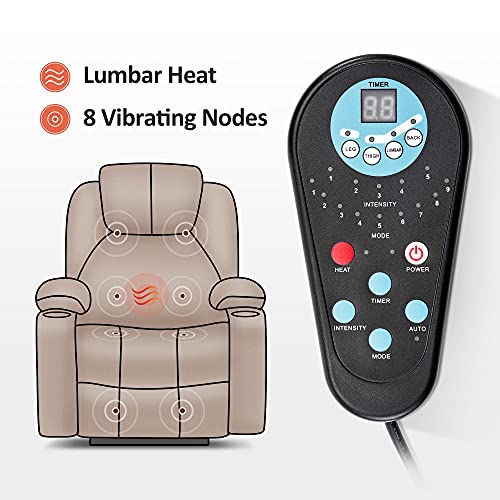 MCombo Electric Power Lift Recliner Chair Sofa with Massage and Heat for Elderly, 3 Positions, 2 Side Pockets, and Cup Holders, USB Ports, Faux Leather 7040 (Medium, Dark Brown)