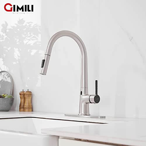 GIMILI Touchless Kitchen Faucet with Pull Down Sprayer, High Arc Single Handle Motion Sensor Smart Activated Hands-Free Kitchen Sink Faucet, Brushed Nickel