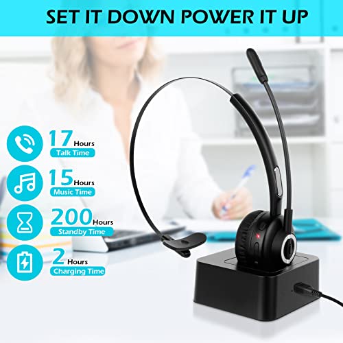Heroanky Bluetooth Headset, Car Wireless Headset with Microphone Charging Base, Trucker Bluetooth Headset V5.0 Noise Canceling Hands Free Headphone for Home Office Call Center Skype
