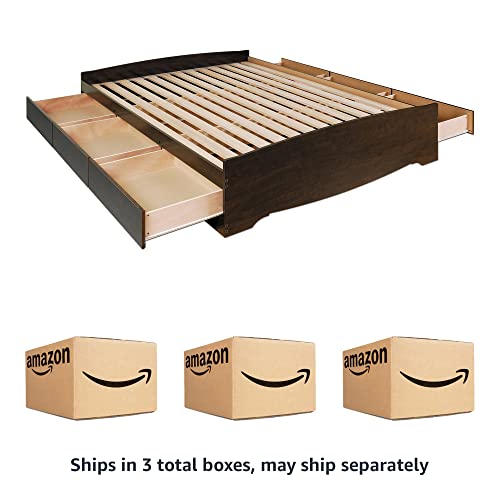 Prepac Mate's King 6-Drawer Minimalist Platform Storage Bed, Contemporary King Bed with Drawers 81.5" D x 78.5" W x 18.75" H, Espresso, EBK-8400-K