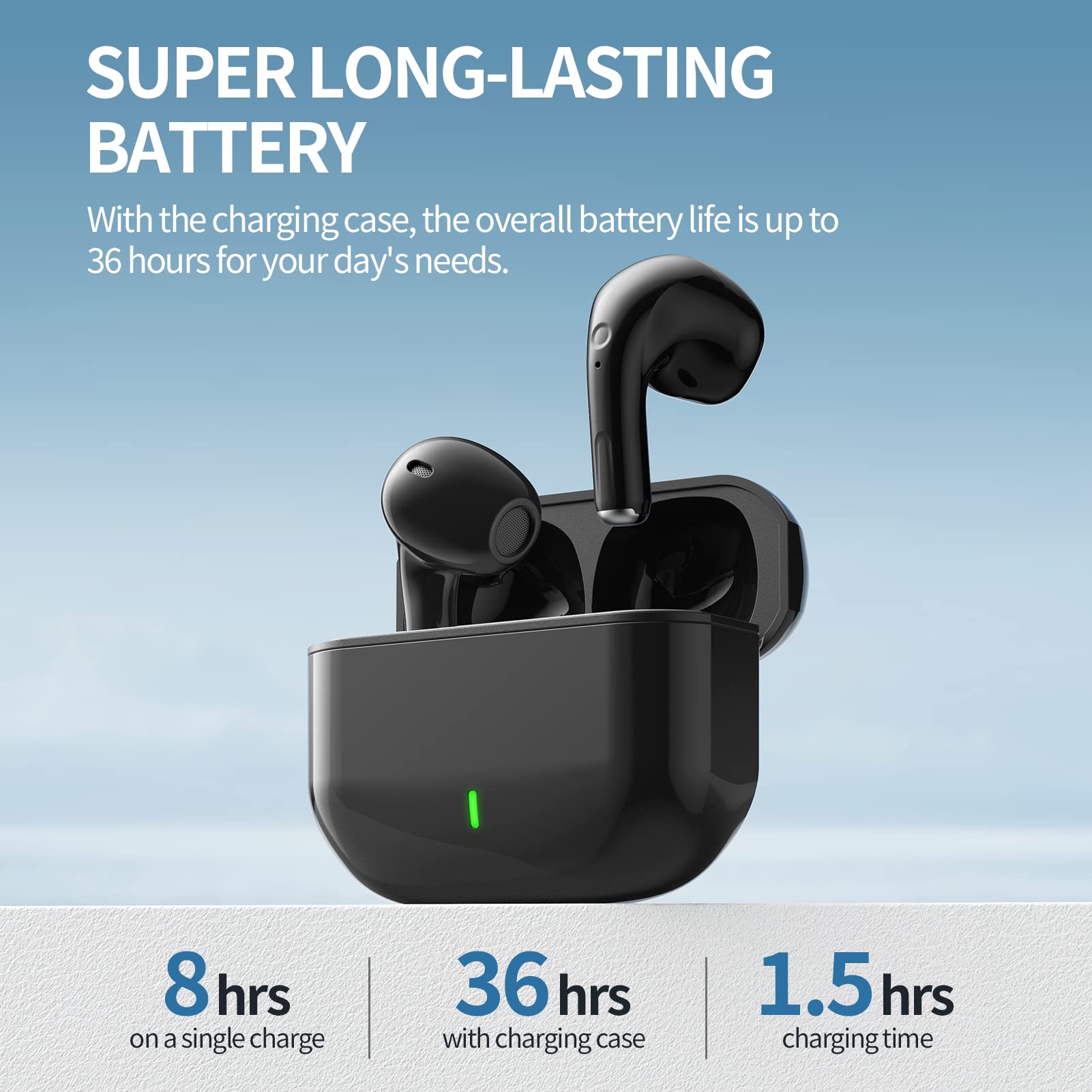 CXK Wireless Earbuds, Bluetooth 5.3 Ear Buds Wireless Headphones Crystal-Clear Calls with 4 Mic, 36Hrs Playtime with Charging Case, IPX7 Waterproof Headphones for Work and Sport, Black