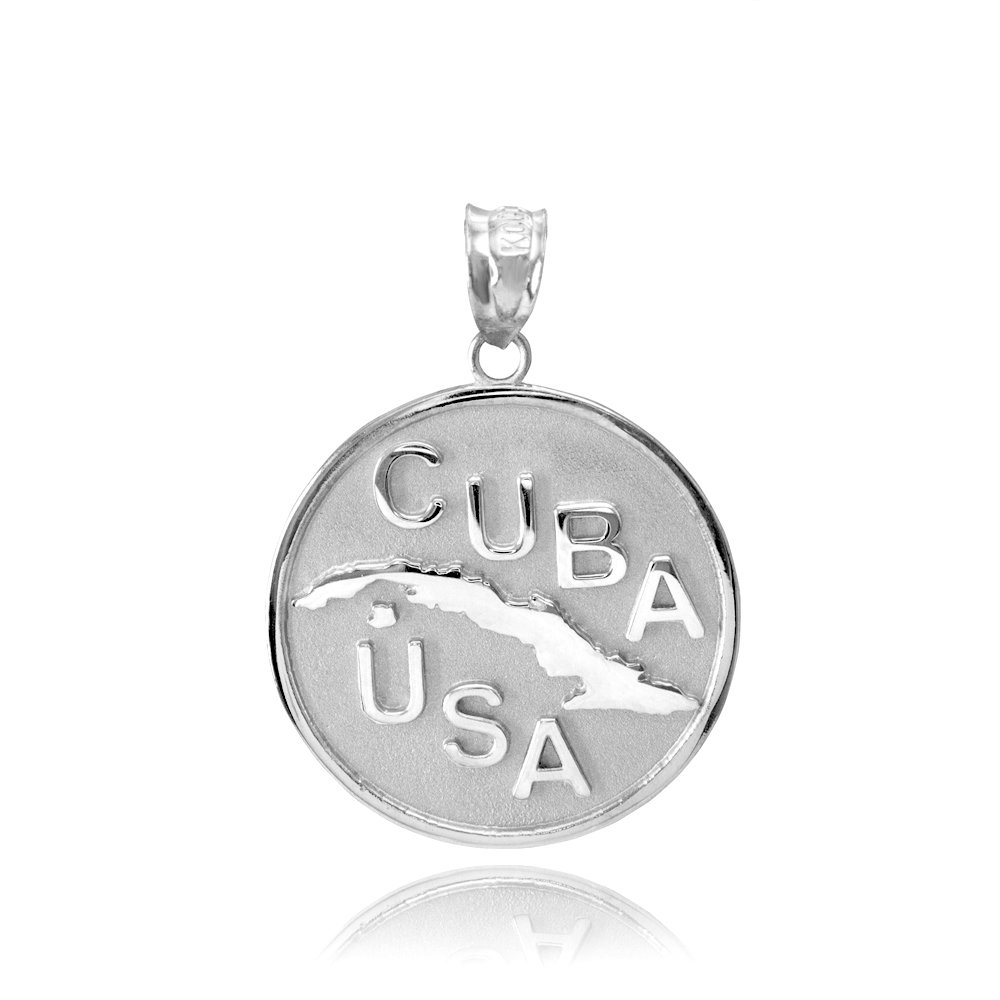Claddagh Gold Solid 925 Sterling Silver CUBA-USA Medallion Charm Pendant