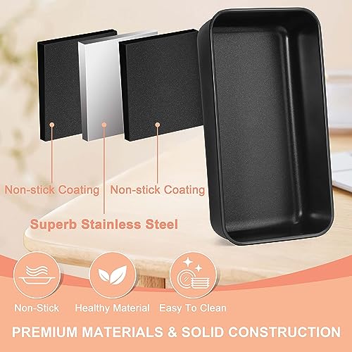 Herogo Non-Stick Loaf Pan Set of 4, Stainless Steel Rectangle Bread Loaf Pans for Baking Bread Meatloaf Brownie Lasagna, 9 x 5 Inch Black Meatloaf Baking Pan for Homemade Bread, Oven Safe