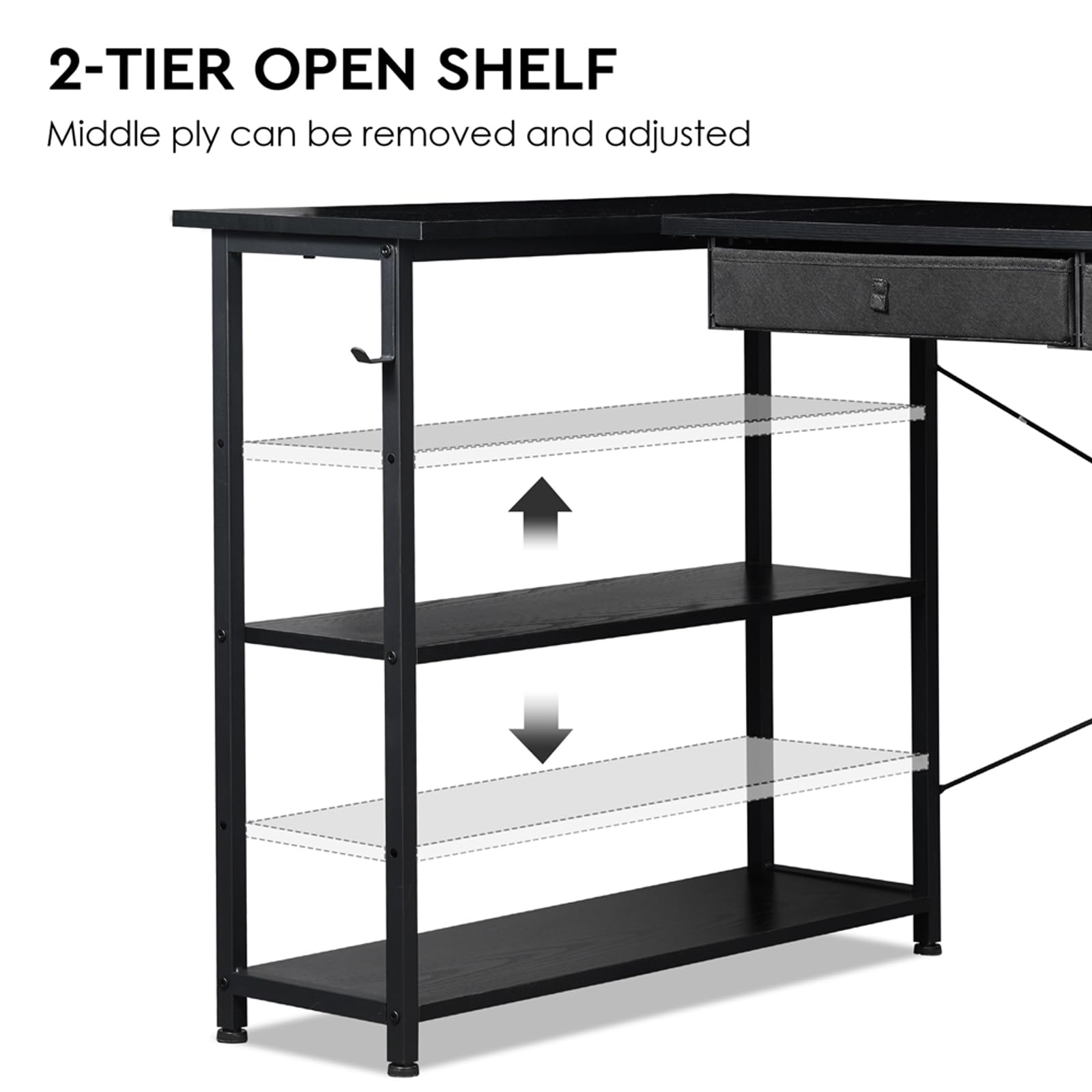 Maihail Maihail Home Office Desk with Drawers Shelves, 39 inch Computer Corner Desk for Small Space, Small L Shaped Desk with Side Storage for Bedroom, Black