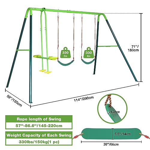 RedSwing Swing Seat for Kids Outdoor with 57-86" Rope, Kids Safety Playground Swing Seat Replacement, Belt Swing, Heavy Duty, with Large Swing Frame Set Backyard Swing and Seesaw, Green