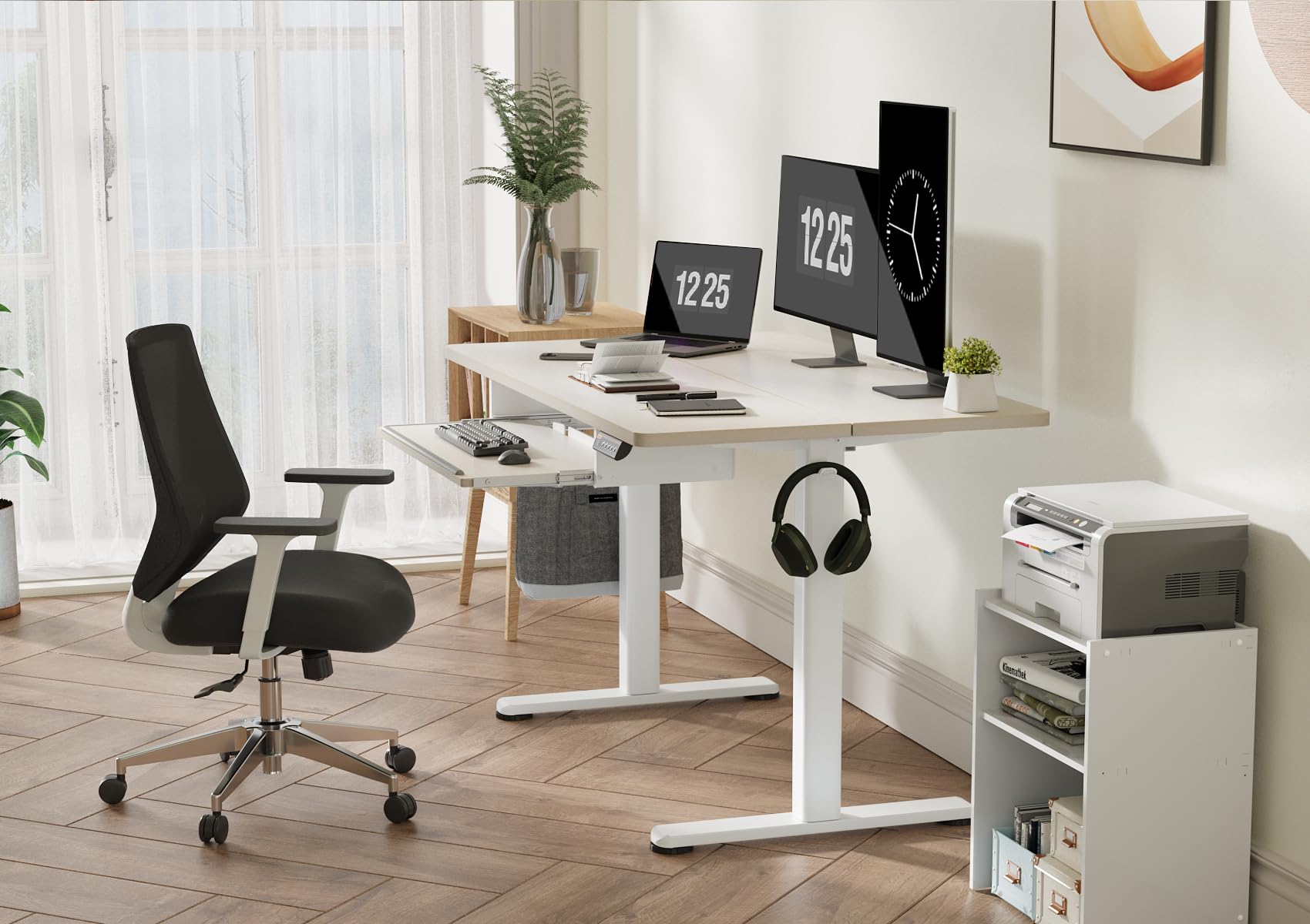 Claiks Standing Desk with Keyboard Tray, Standing Desk Adjustable Height, Raising Desks for Home Office and Computer Workstation, 55 Inches, Black