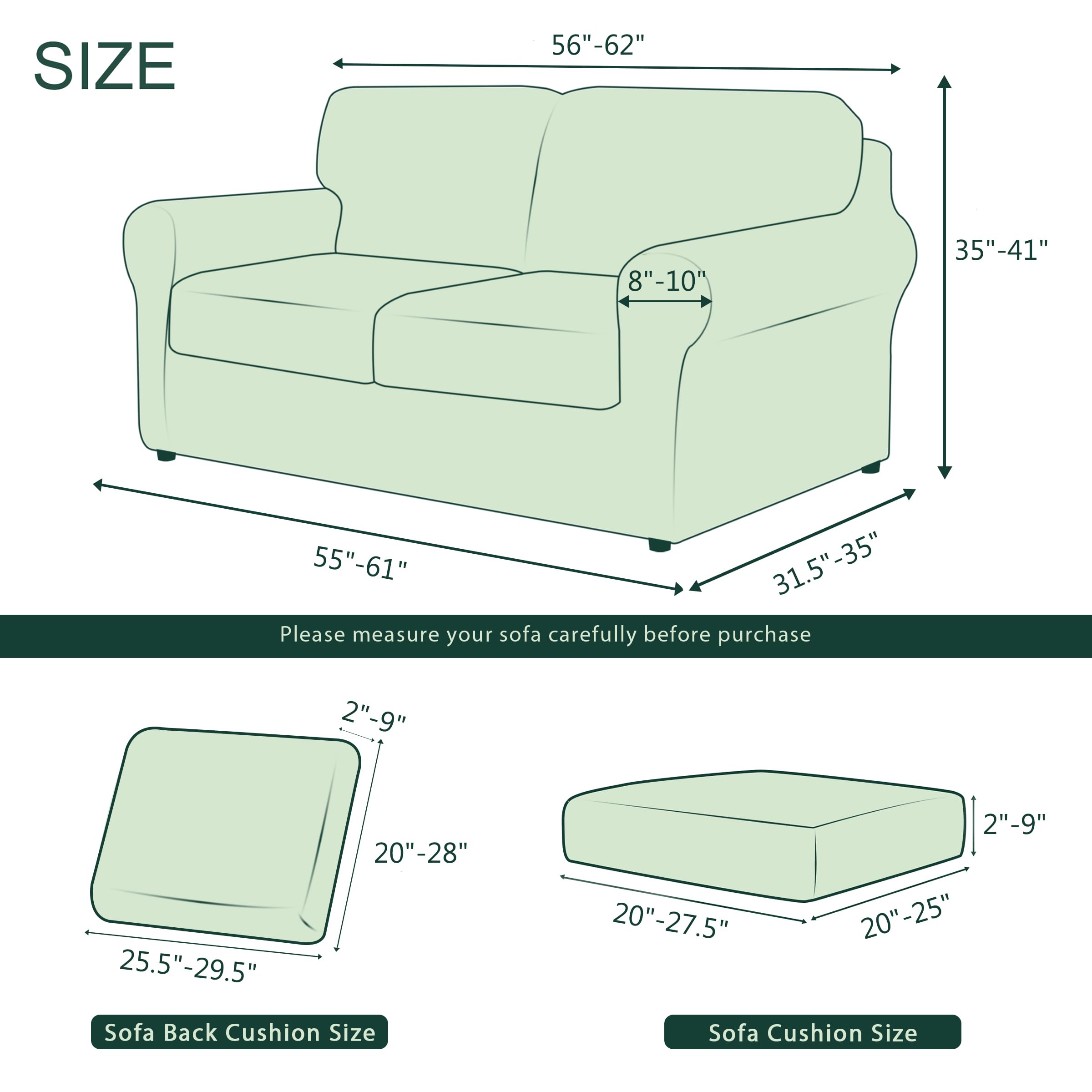 CHUN YI 5 Piece Stretch Loveseat Sofa Cover, 2 Seater Couch Slipcover with Two Separate Backrests and Cushions with Elastic Band, Checks Spandex Jacquard Fabric(Medium,Brick)