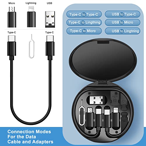 HESIMING USB C to Lightning Adapter Kit,Multi Charging Cable Case Convertor USB C to Type C/iOS Device/Micro Adapter Travel Data Cable Set Contains Card Storage,Phone Holder, Tray Eject Pin(Black)
