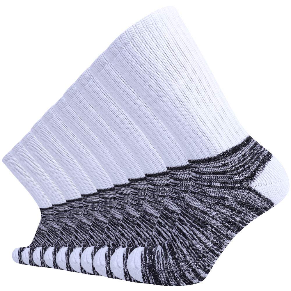 EnerWear-Coolmax 10P Pack Men's Cotton Thick Cushion Hiking Crew Boot Socks (10-13/Shoe: 6-12, White Rib/Grey Foot)