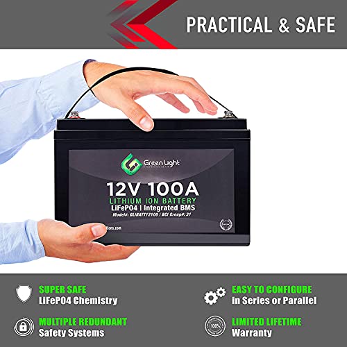 GLI Lithium-ion Deep Cycle Rechargeable Battery β 12v 100Ah IP54 Extreme Weather Resistant β up to 5,000 Cycle Long-Life β for Marine, Trolling Motors, RV, Off-Grid and Solar β with Charger & Cables