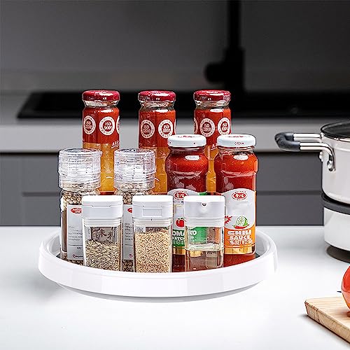 Pretireno Lazy Susan Turntable 1 Pack, Non-Skid Lazy Susan Organizer 10 Inch for Cabinet, Pantry, Kitchen, Countertop, Vanity Display Stand White/Gray