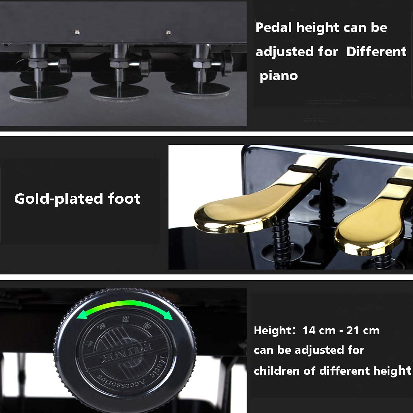 Sound harbor Piano Pedal Extender Adjusted Piano Foot Pedal Extender for Kids,Design with 3 Pedal Black