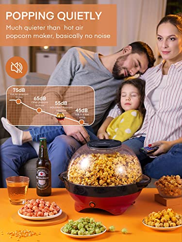 Popcorn Machine, 6.3 Qtrs./28 Cup Popcorn Maker, 800w Stir Crazy Popcorn Popper with Quick-Heat Technology, Removable Non-Stick Surface, Cool Touch Handles, Thicken Transparent Cover, 2 Measuring Cap
