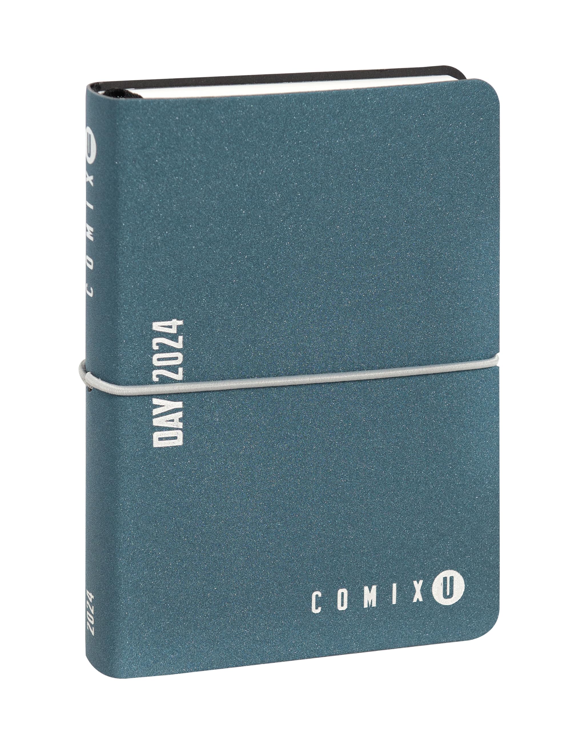 COMIX U, Mini - 2024 Daily Diary 12 Months, Velvet Effect Material, with Calendar, Planner, Space for Notes and Notes - 11 x 15.3h cm - Teal