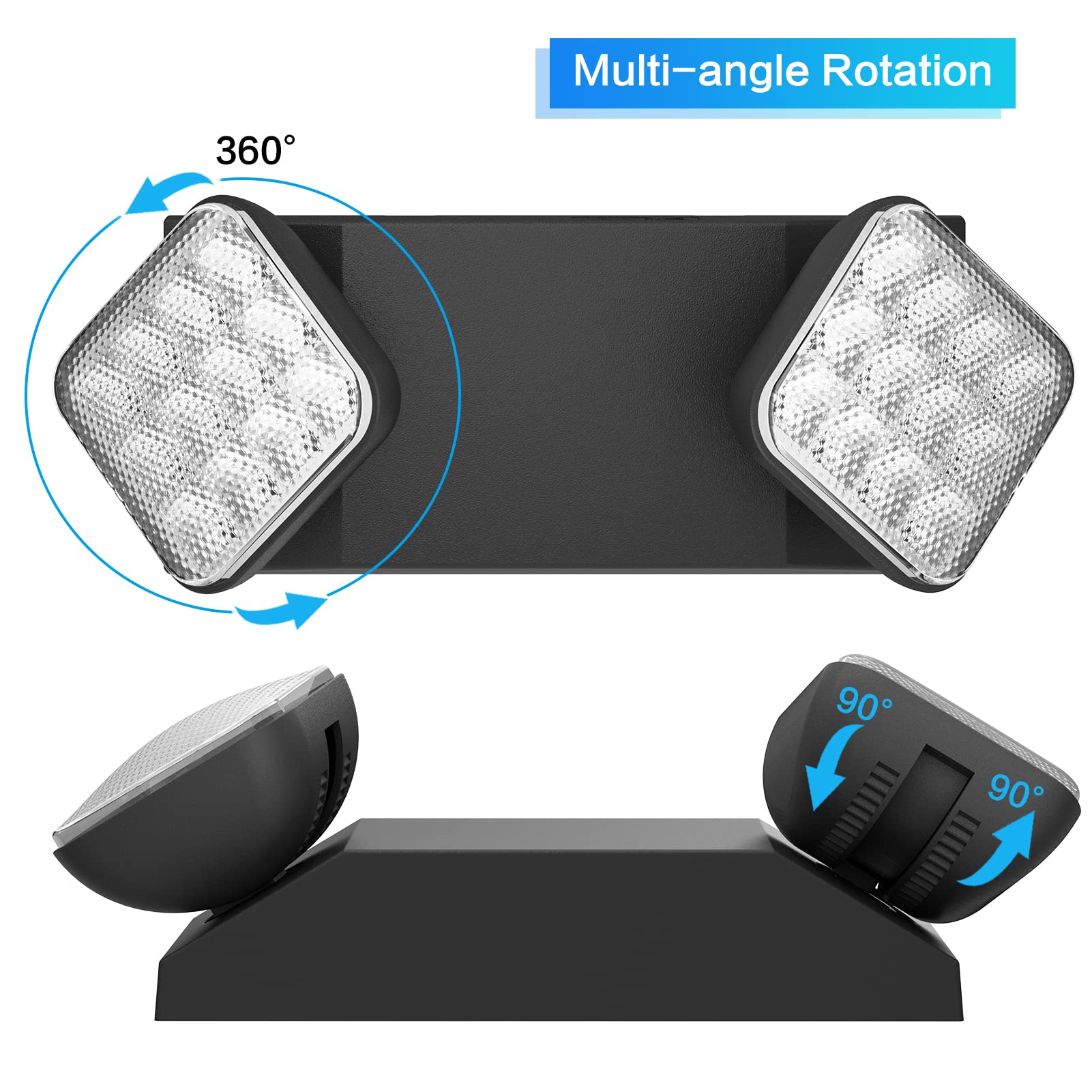 SPECTSUN 6 Packs Black Led Exit Sign with Emergency Lights &Battery Backup -Adjustable Hardwired 2 LED Head-UL Certified-120-277VAC/Commercial Emergency Lights Fixtures for Home/Business.