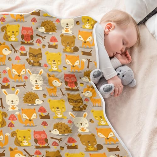 Coikll Cute Fox Bird Rabbit Deer Squirrel Baby Blanket Cotton Cozy Throw Blanket Warm Nursery Swaddle Receiving Toddler Blankets 30" x 40