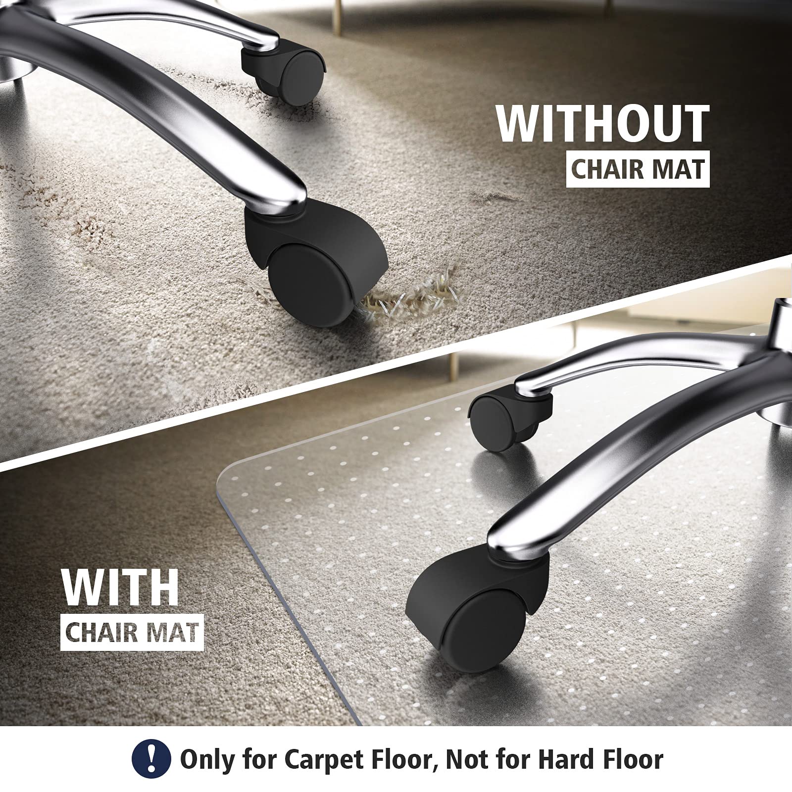 Ciconira Office Chair Mat for Carpet, 48'' x 36'' with Lip, Heavy Duty Desk Chair Mat for Low and No Pile Carpeted Floors, Computer Chair Mat Protector with Studs, Anti-Crack, Easy Glide, Clear