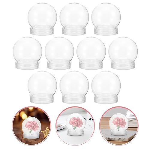PRETYZOOM 10pcs Christmas Plastic Snow Globe with Screw Off Cap White Base Clear Fillable Water Globe DIY Snow Globes for Holiday Crafts Home Decoration Display Plant 4Inch