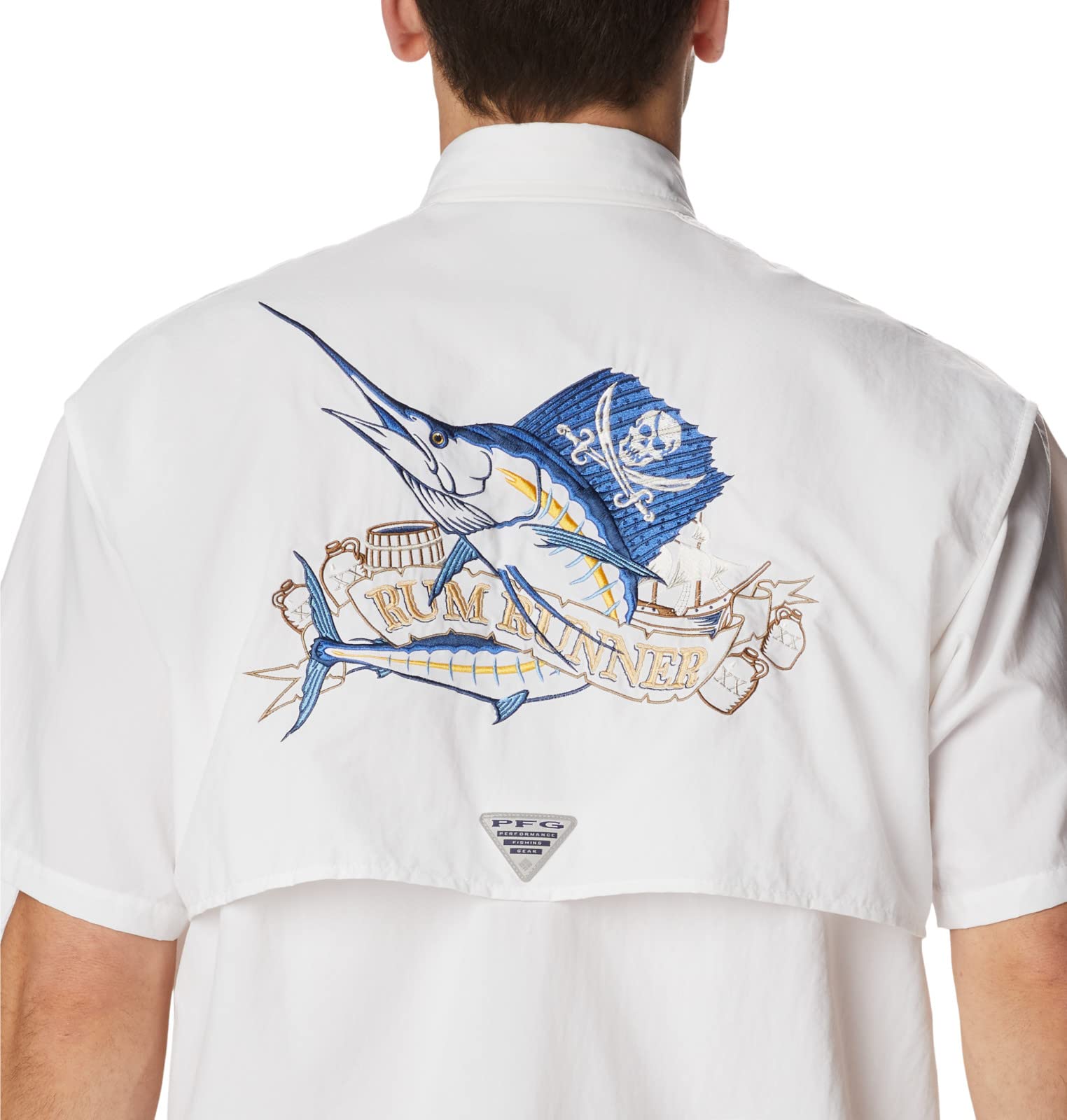 Columbia Men's Bahama Icon Short Sleeve Shirt, White/Rum Runner Graphic, X-Large
