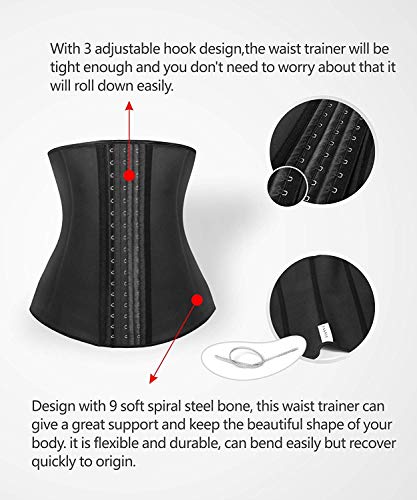 YIANNA Women's Latex Waist Trainer Long Torso Underbust Corsets Cincher Sport Girdle Body Shaper, Size XS (Black)