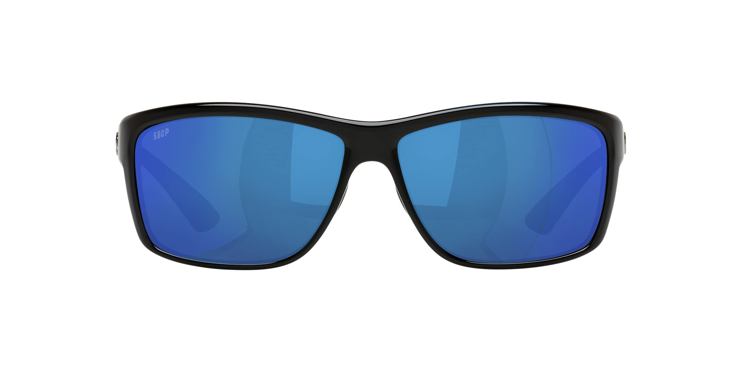 Costa Man Sunglasses Shiny Black Frame, Blue Mirror Lenses, 63MM