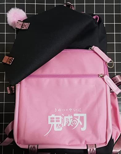 Luckbanjie 17'' Nezuko Backpack Tanjiro Anime School Book Bag Latop Backpacks (Pink-A)