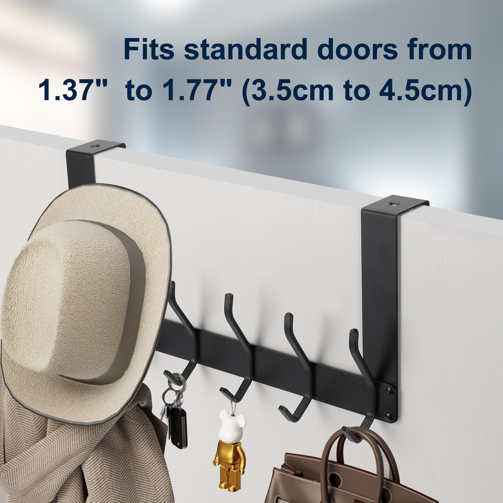 DAJIANG Over The Door Hook, Heavy Duty Over Door Hanger Holder for Coat Robe Hat Clothe Towels Hanging, Bathroom Organizer Towel Rack 12 Hooks (Black, 12 Hook)