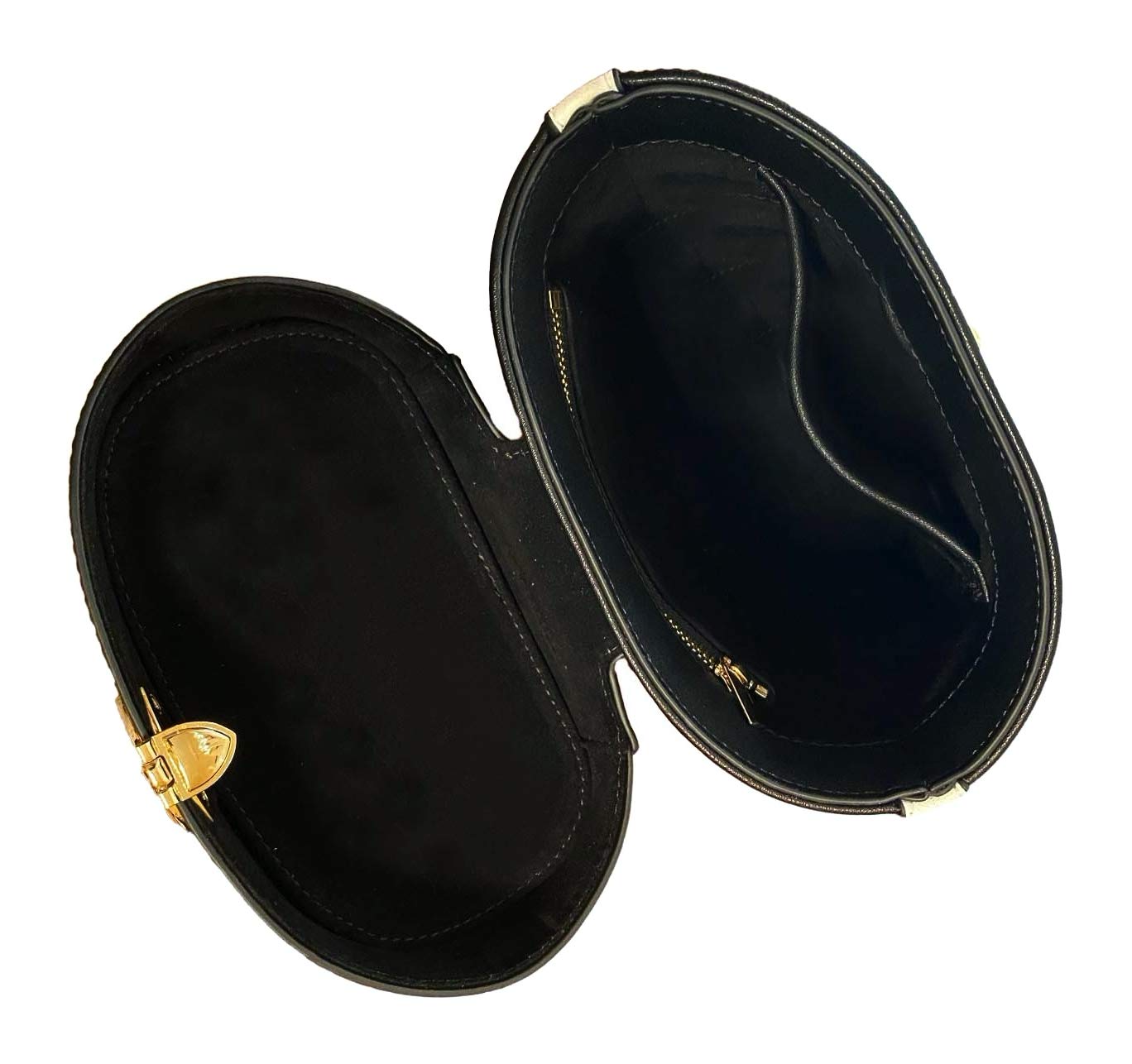UScarmen Women's Calfskin Leather Top Handle Binocular Box Bag Black Brown (Black)