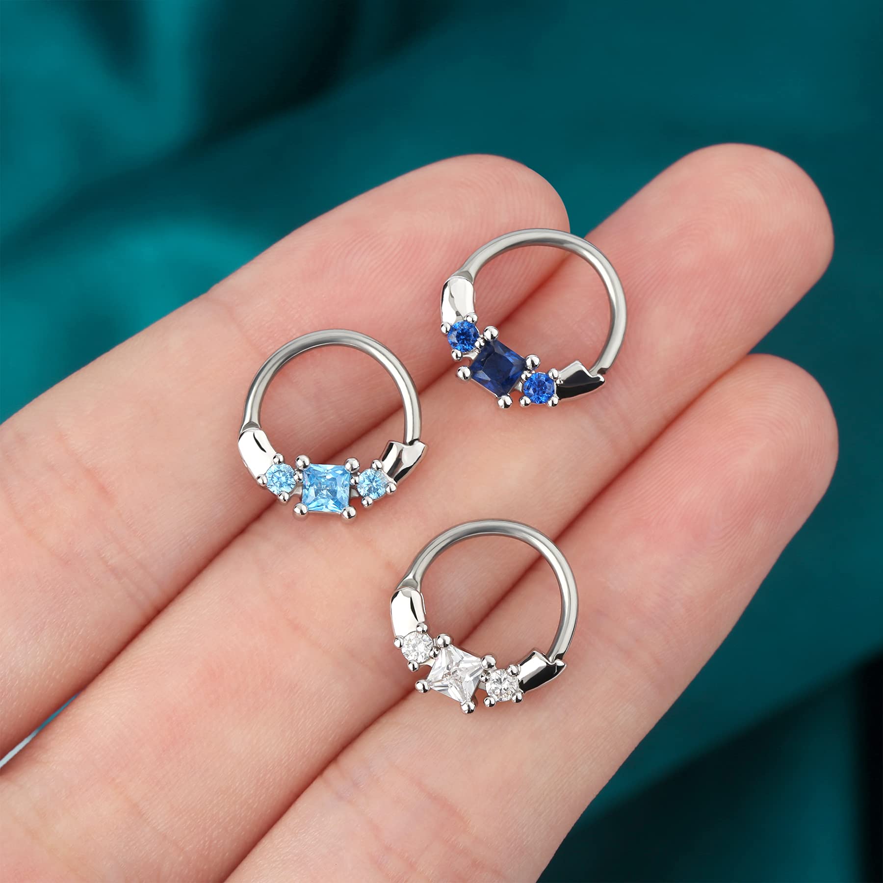 COCHARM 16g Silver 8mm Clicker Septum Rings Clear CZ Diamond Sparkling Daith Earrings Jewelry for Women Men