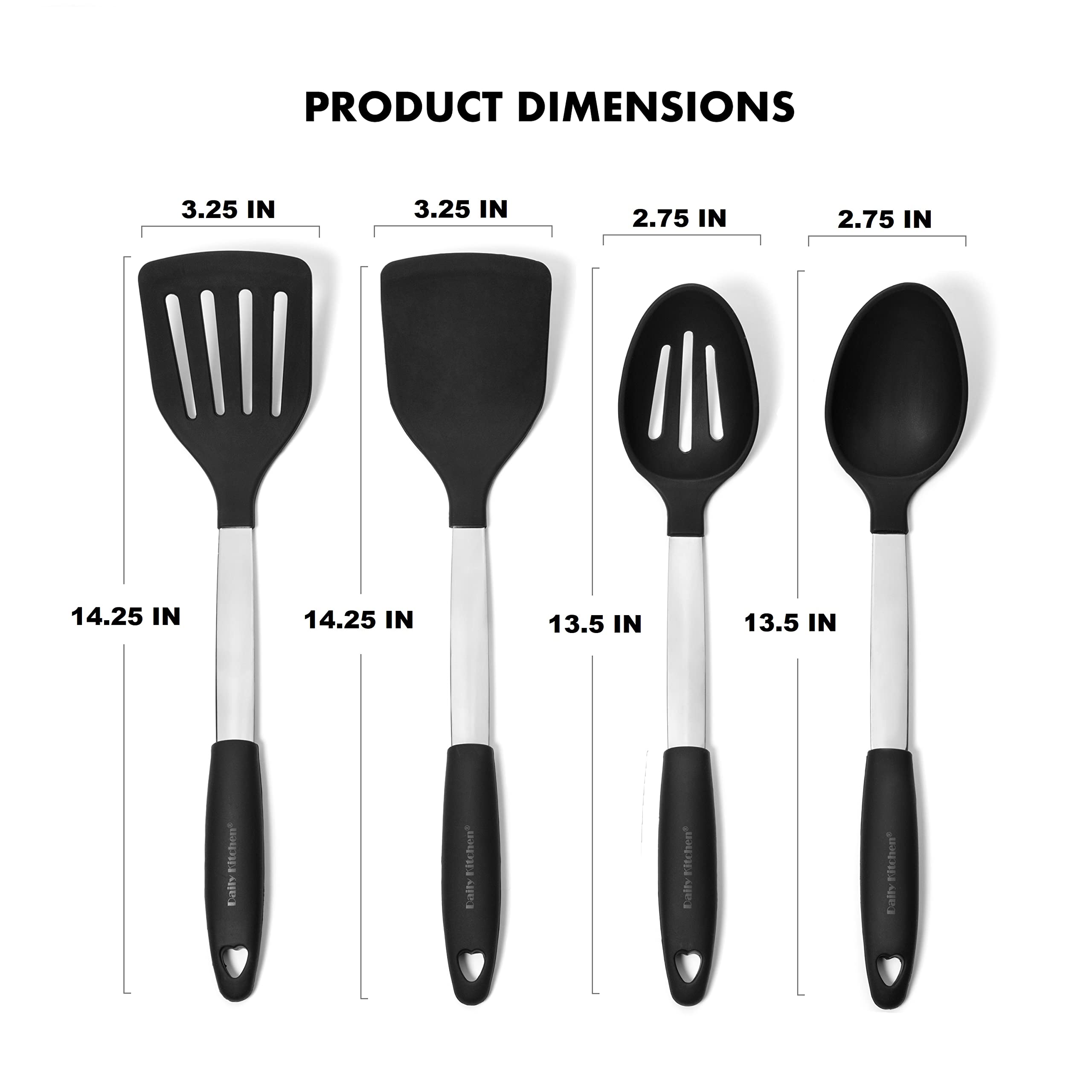 Daily Kitchen Utensil Set Silicone and Stainless Steel - Heat Resistant Cooking Utensils for Non Stick Cookware - Silicone Utensils Cooking Utensil Set - Kitchen Tools and Gadgets - 6-Piece Tool Set