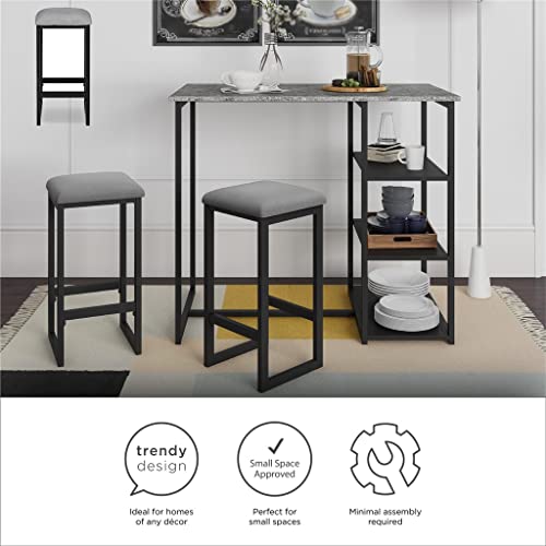 MFCHY 3 Piece Metal Bar Set with Faux Concrete Top Table and Upholstered Stools Kitchen Furniture Set