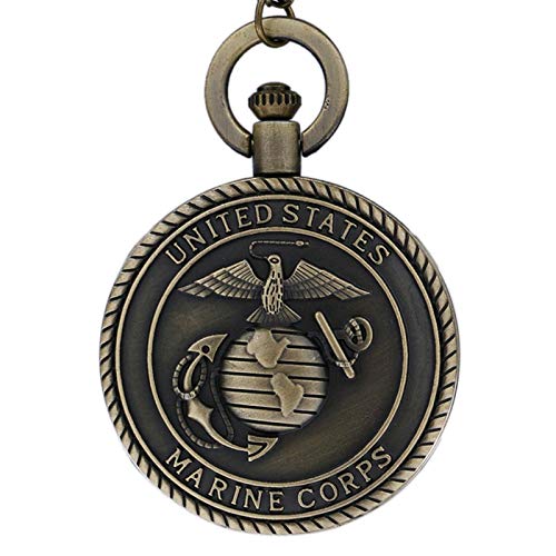 HEYBEC United States Marine Corps Pocket Watches Men Style Watch Necklace Pendant Clock-Red