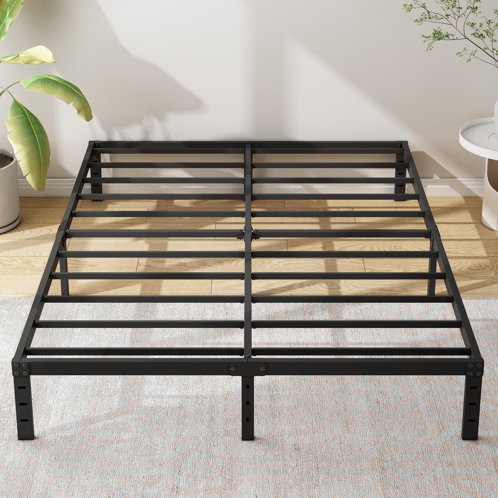 Cieemine 12 Inch King Size Metal Bed Frame, Heavy Duty Steel Slat Mattress Foundation, No Box Spring Needed, Easy Assembly, Noise-Free, Black